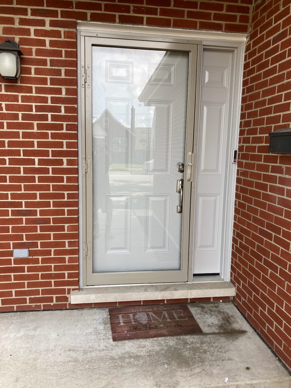 Entry Door and Sidelite With Full View Security Storm Door Defender ...