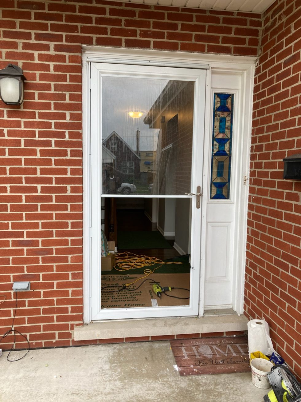 Entry Door and Sidelite With Full View Security Storm Door Defender ...